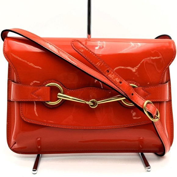 Gucci | Bags | Gucci 37636 Shoulder Bag Orange Horsebit Patent Leather Womens | Poshmark